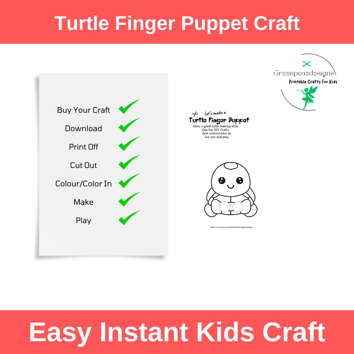 Turtle Finger Puppet Easy Paper Card Colouring Coloring Crafts ...