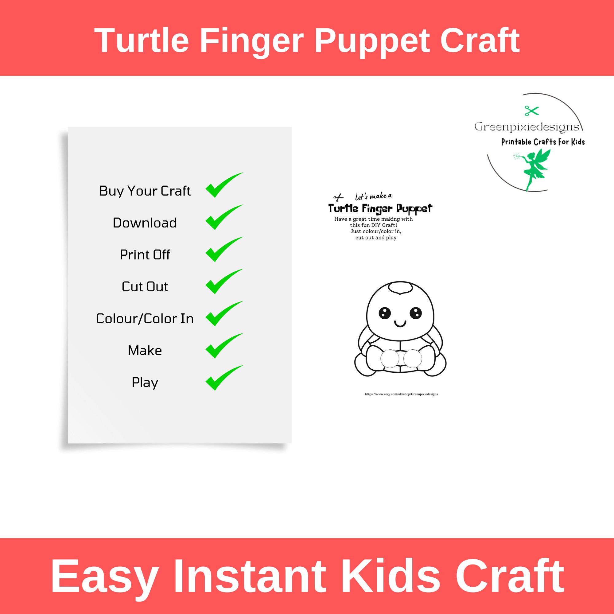 Turtle Finger Puppet Easy Paper Card Colouring Coloring Crafts ...