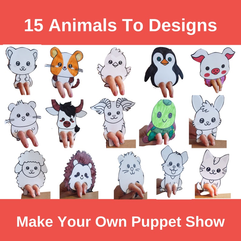 15 DIY Animal Finger Puppet Easy Card Colouring Crafts Printable Kids ...