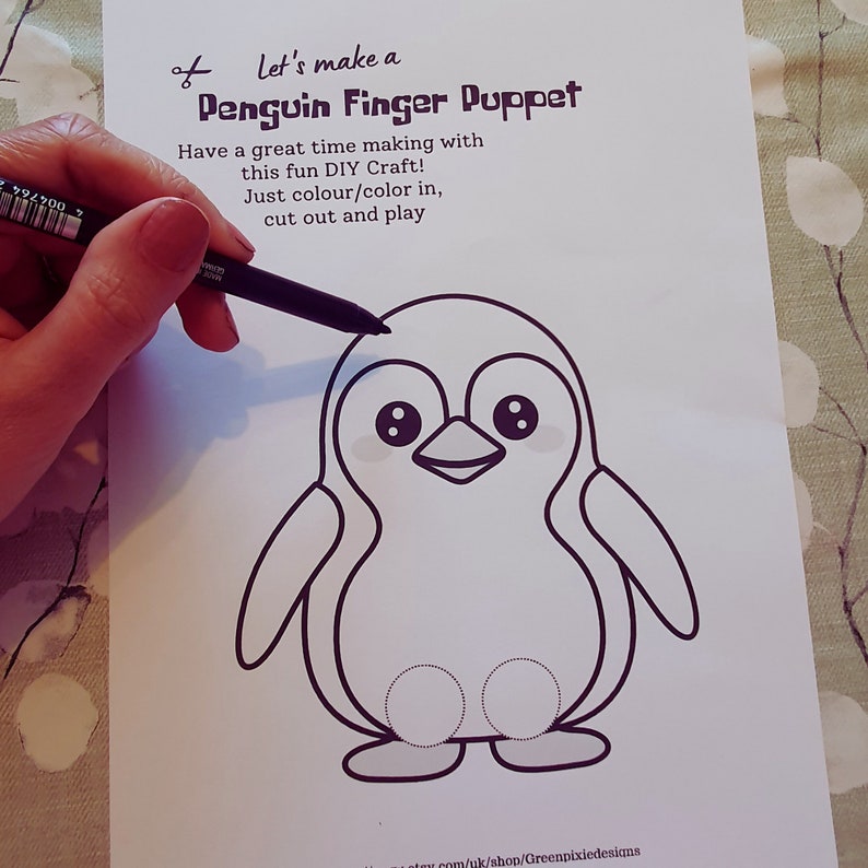 Penguin Finger Puppet Easy Paper Card Colouring Coloring Crafts ...