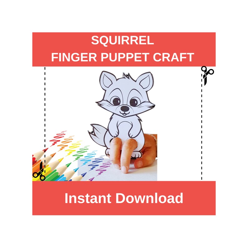 DIY Squirrel Finger Puppet: Kids Coloring Craft Kit (PDF) - Etsy