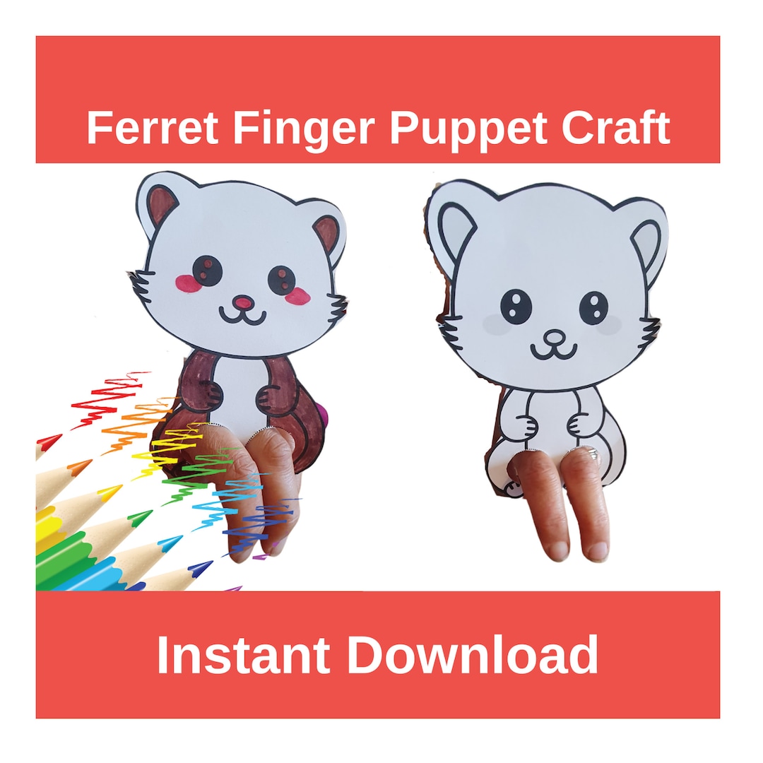 Ferret Pet DIY Finger Puppet Easy Paper Card Colouring Crafts Printable ...