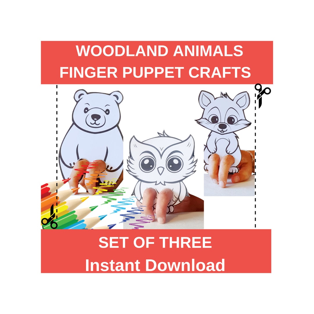 3 Woodland Forest Animal Finger Puppet Owl Bear Squirrel Easy Card ...