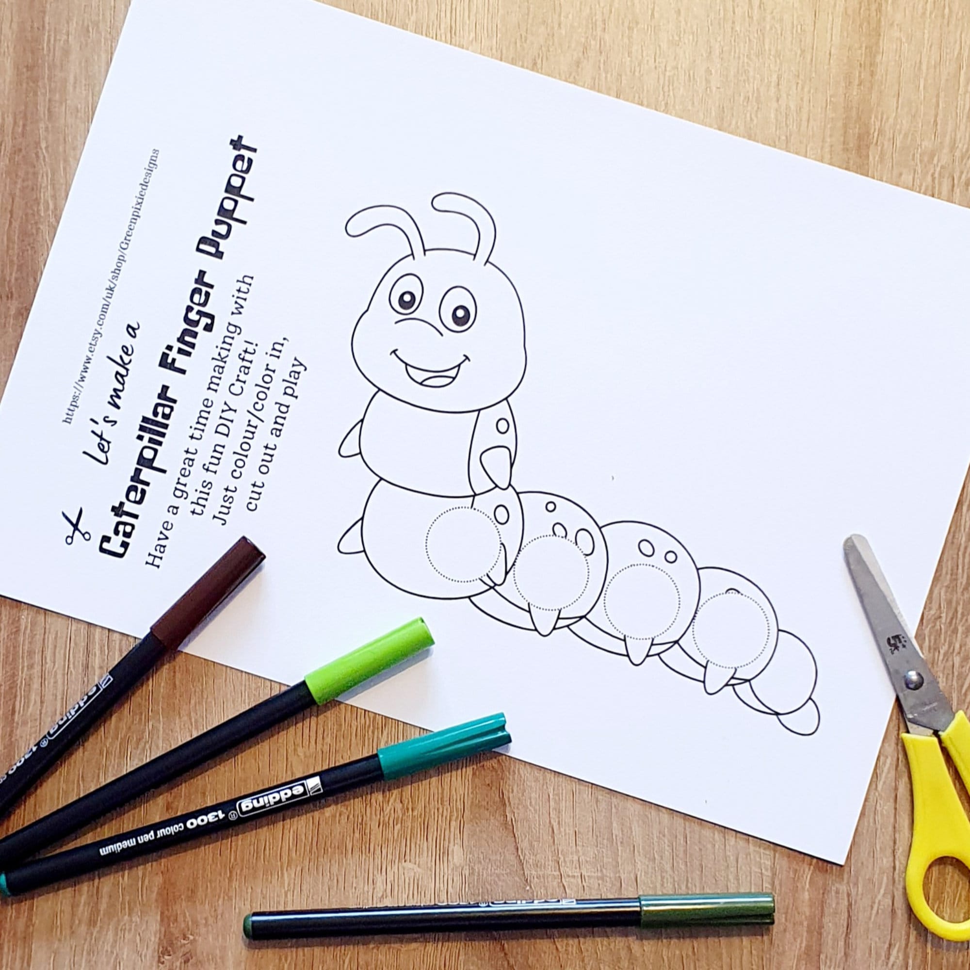Caterpillar Insect Finger Puppet Easy Paper Card Colouring Crafts ...