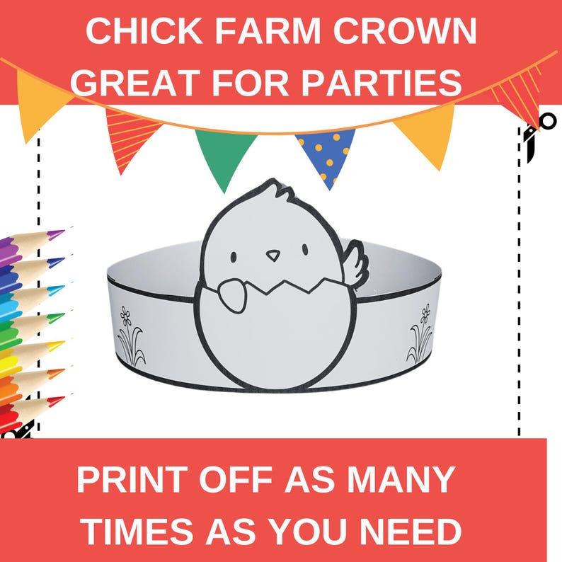 DIY Chick Crown: Farm Animal Coloring Party Hat (PDF Download) - Etsy