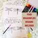 Dragonfly Craft 3D Colouring/coloring Printable Four Templates, Art ...