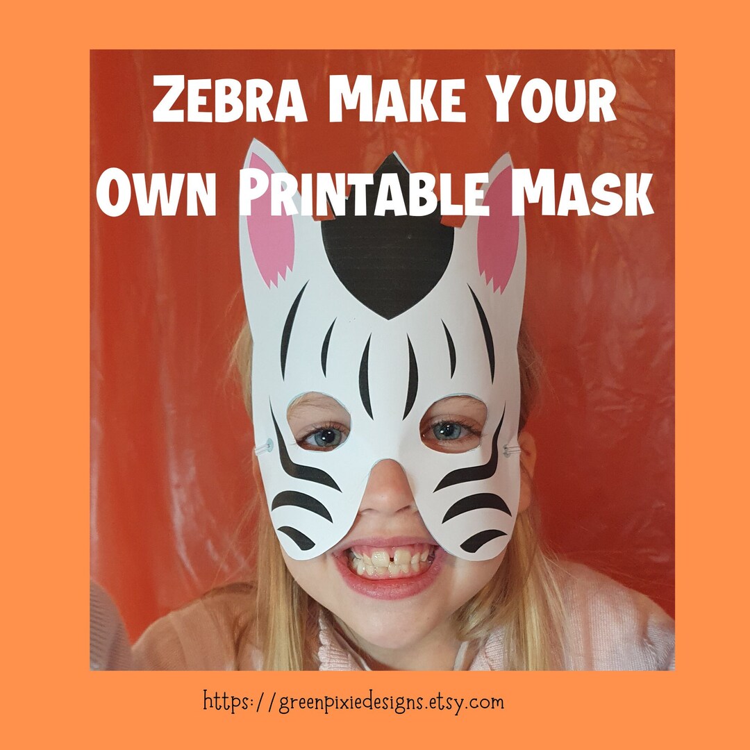 Zebra Mask: Jungle Safari Animal Costume, DIY Printable (PDF) - Etsy