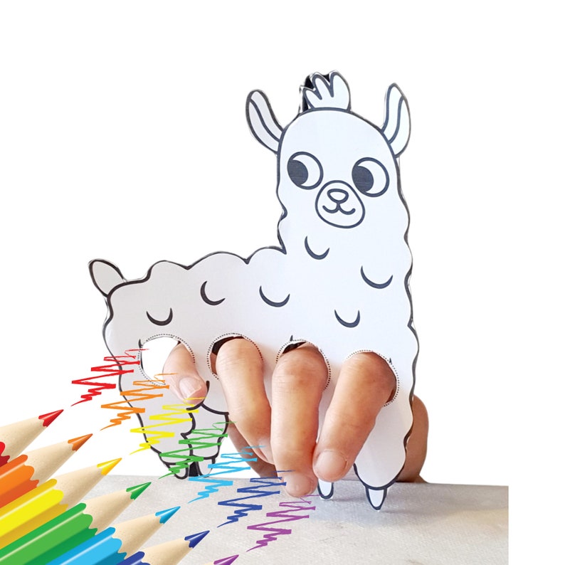 Llama Pet Finger Puppet Easy Paper Card Colouring Crafts Printable Kids ...