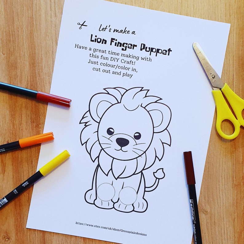 DIY Lion Jungle Animals Finger Puppet Easy Card Colouring Crafts Kit ...