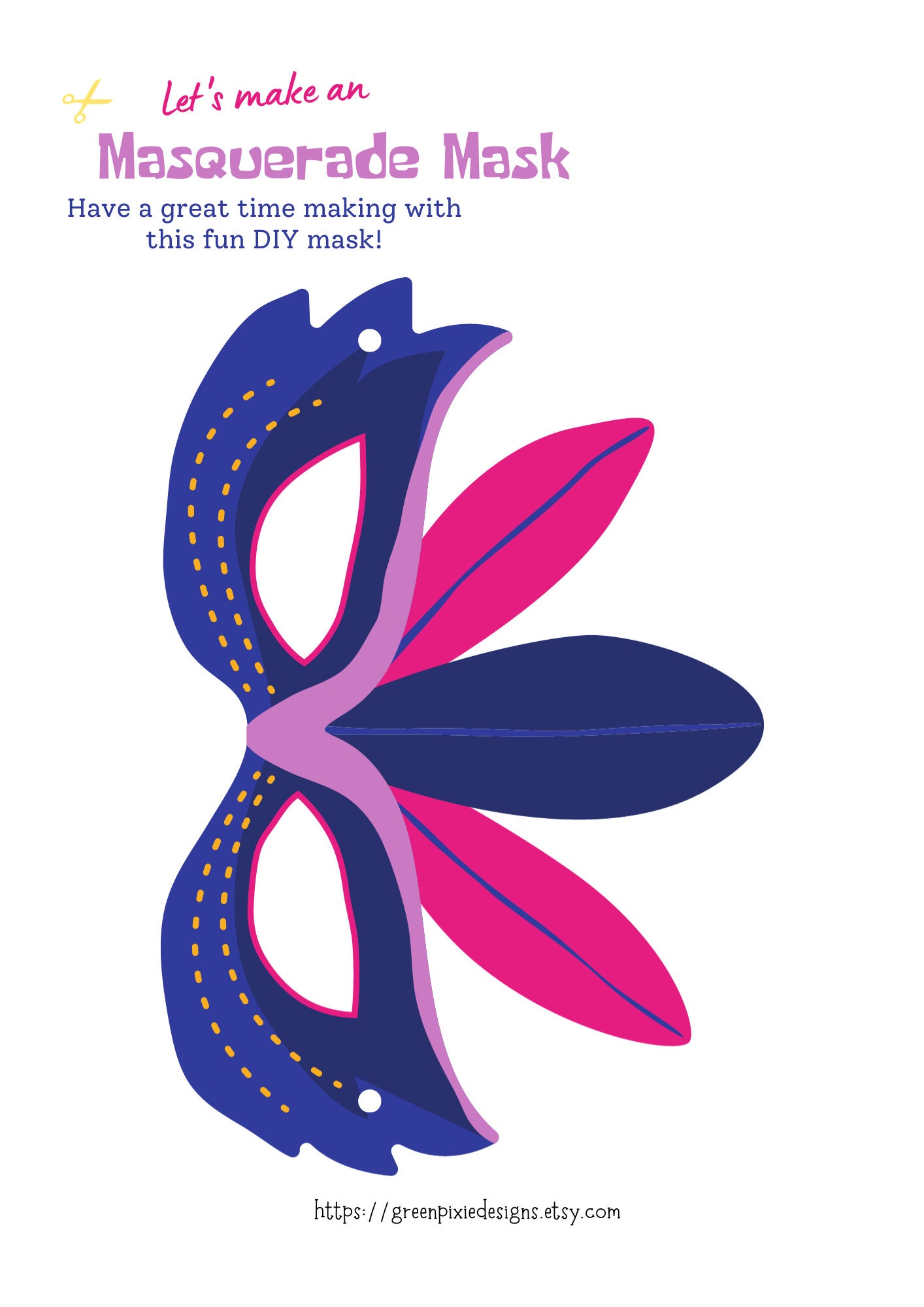 Make Your Own Kids Masquerade Party Costume Mask DIY Printable Birthday ...