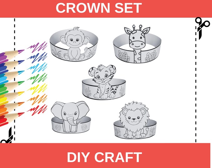 Safari Multi-pack COLOR YOUR OWN Crown Printables - Etsy