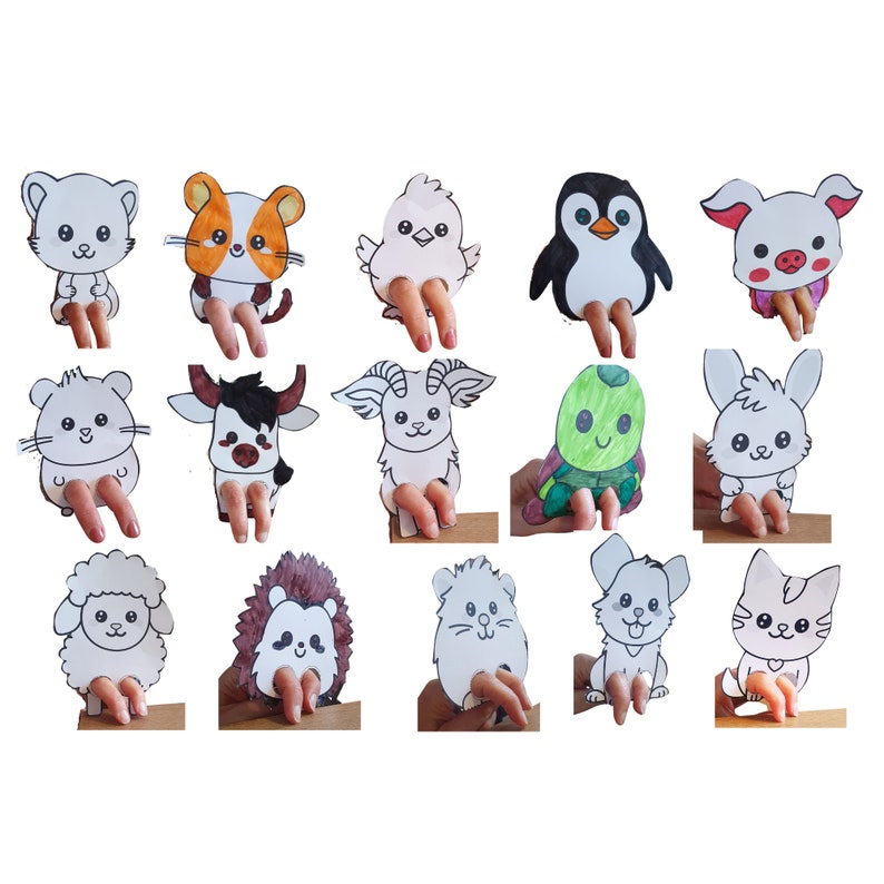 15 DIY Animal Finger Puppet Easy Card Colouring Crafts Printable Kids ...
