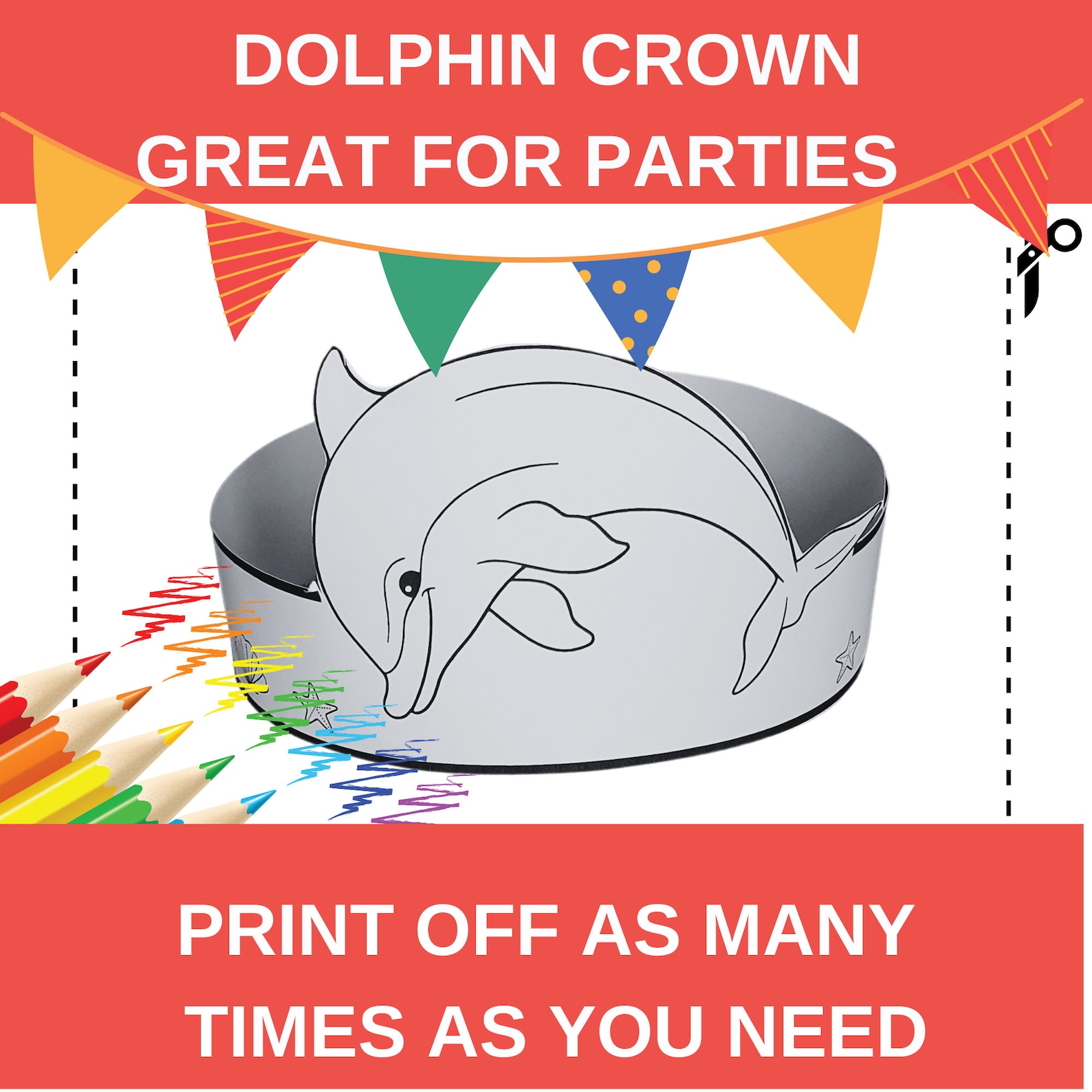 DIY Dolphin Crown: Printable Colouring Party Hat (PDF Download) - Etsy