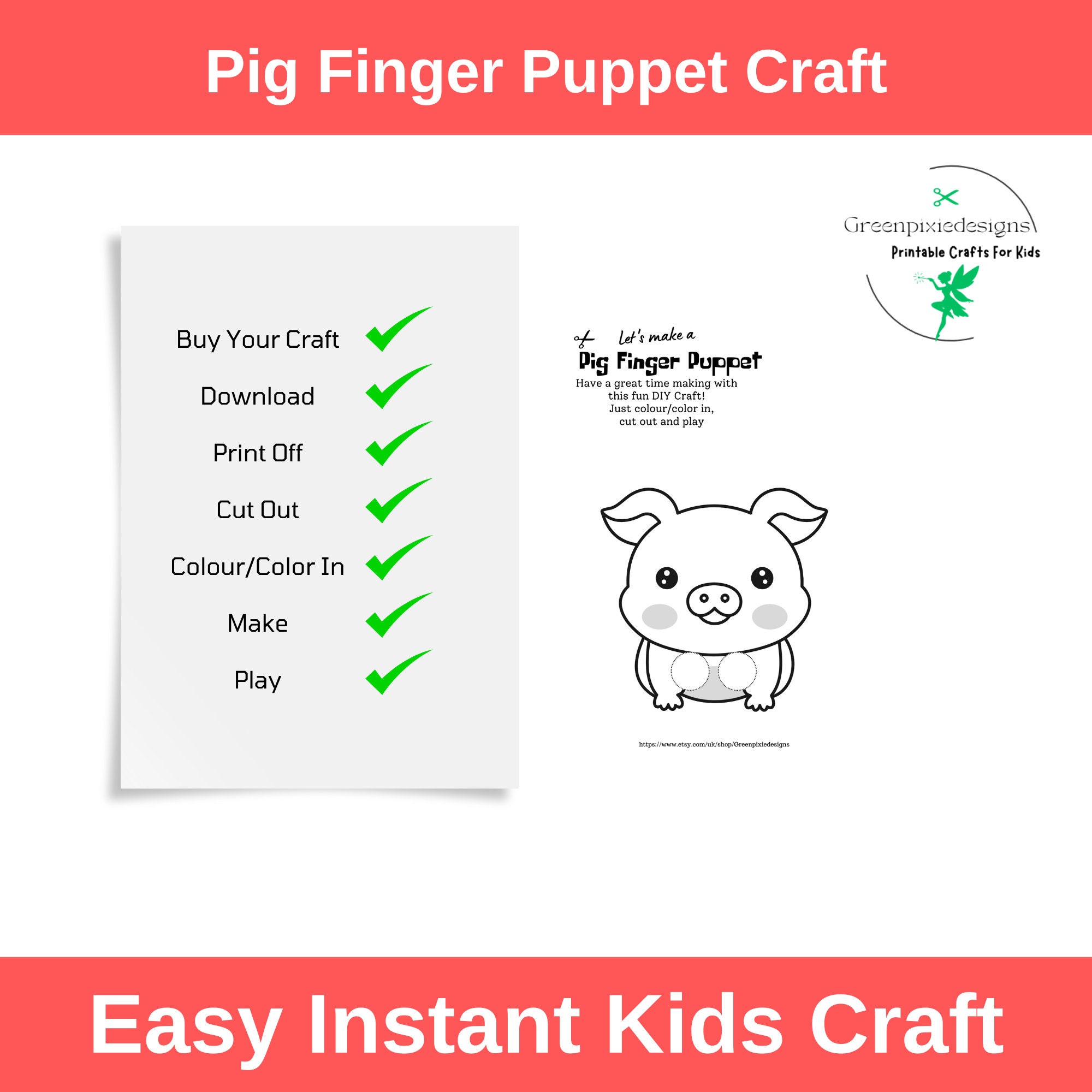 Pig Farm Finger Puppet Easy Paper Card Colouring Coloring Crafts ...