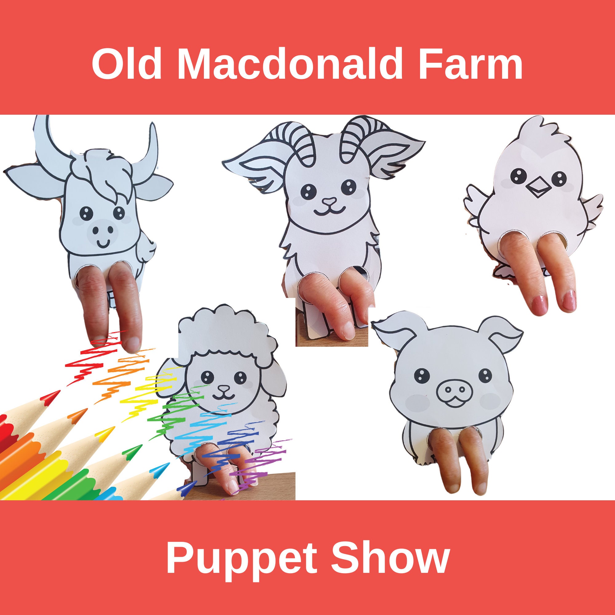 5 DIY Farm Animal Finger Puppet Card Colouring Crafts Kids PDF Toy ...