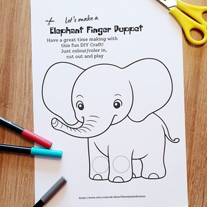 DIY Elephant Jungle Animals Finger Puppet Easy Card Colouring Crafts ...
