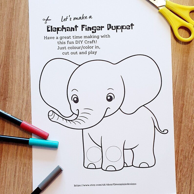 DIY Elephant Jungle Animals Finger Puppet Easy Card Colouring Crafts ...