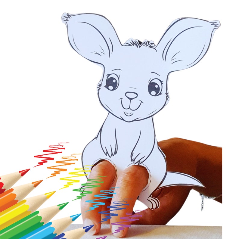 DIY Kangaroo Australia Animals Finger Puppet Easy Card Colouring Crafts ...