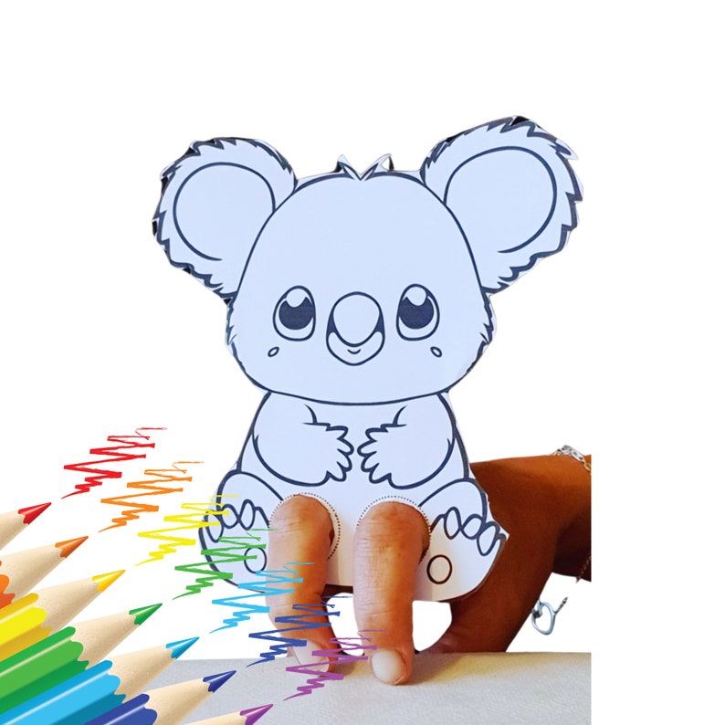 DIY Koala Bear Australia Animals Finger Puppet Easy Card Colouring ...