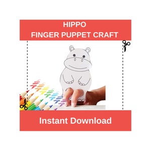 DIY Hippo Safari Jungle Animals Finger Puppet Easy Card Colouring ...