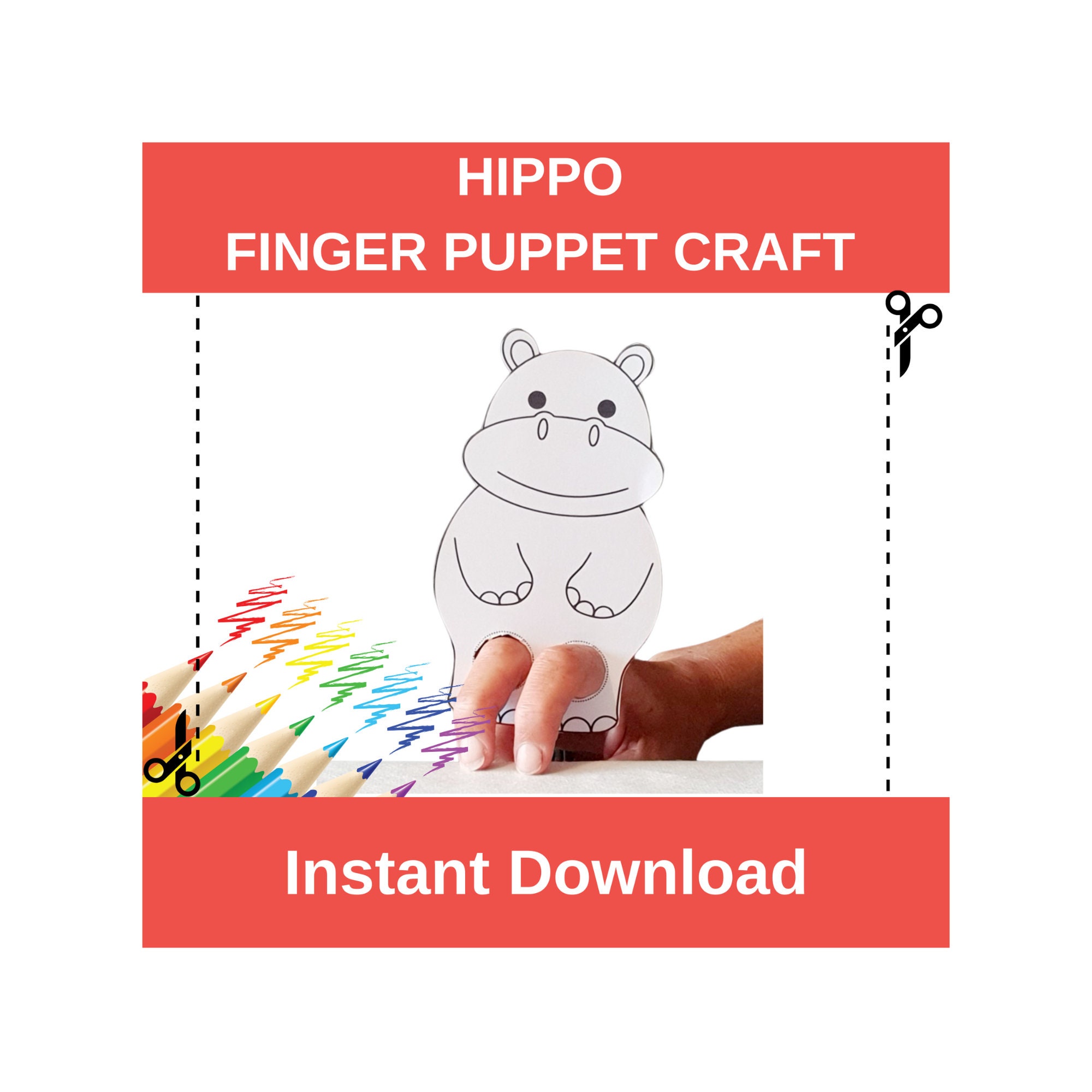DIY Hippo Safari Jungle Animals Finger Puppet Easy Card Colouring ...