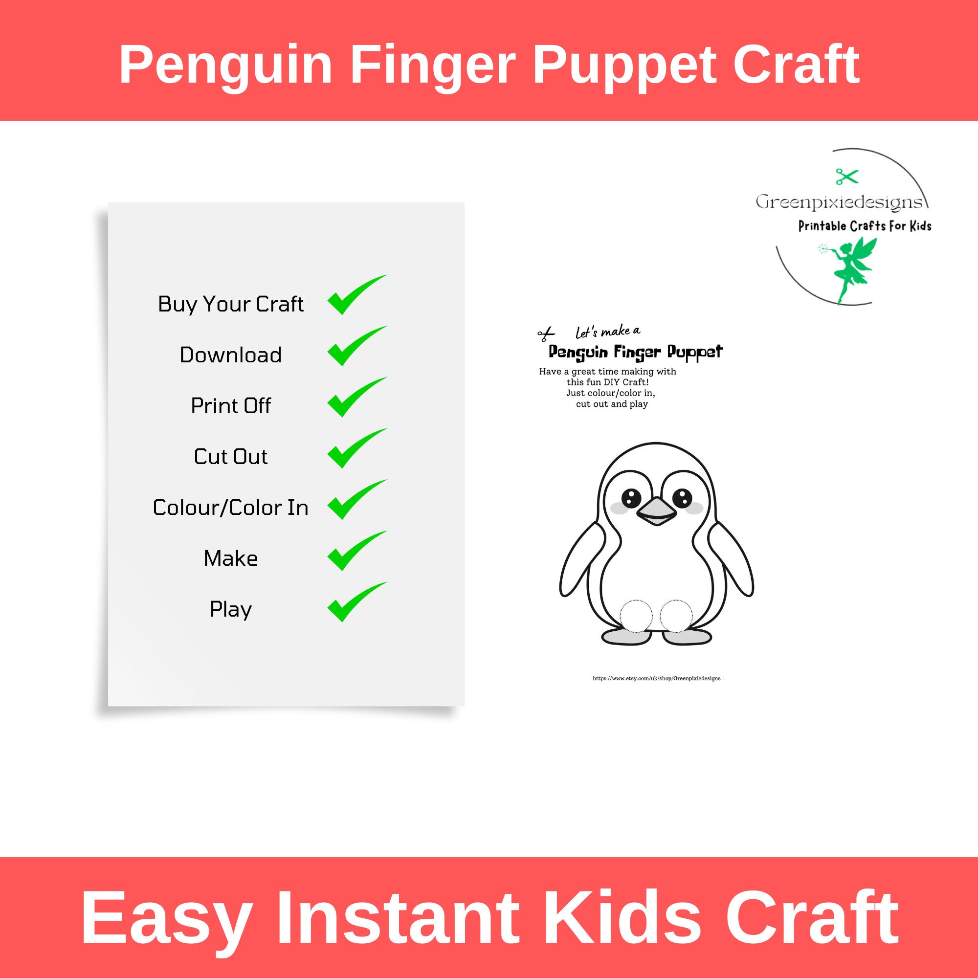 Penguin Finger Puppet Easy Paper Card Colouring Coloring Crafts ...