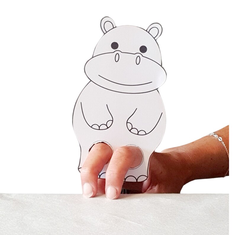 DIY Hippo Safari Jungle Animals Finger Puppet Easy Card Colouring ...