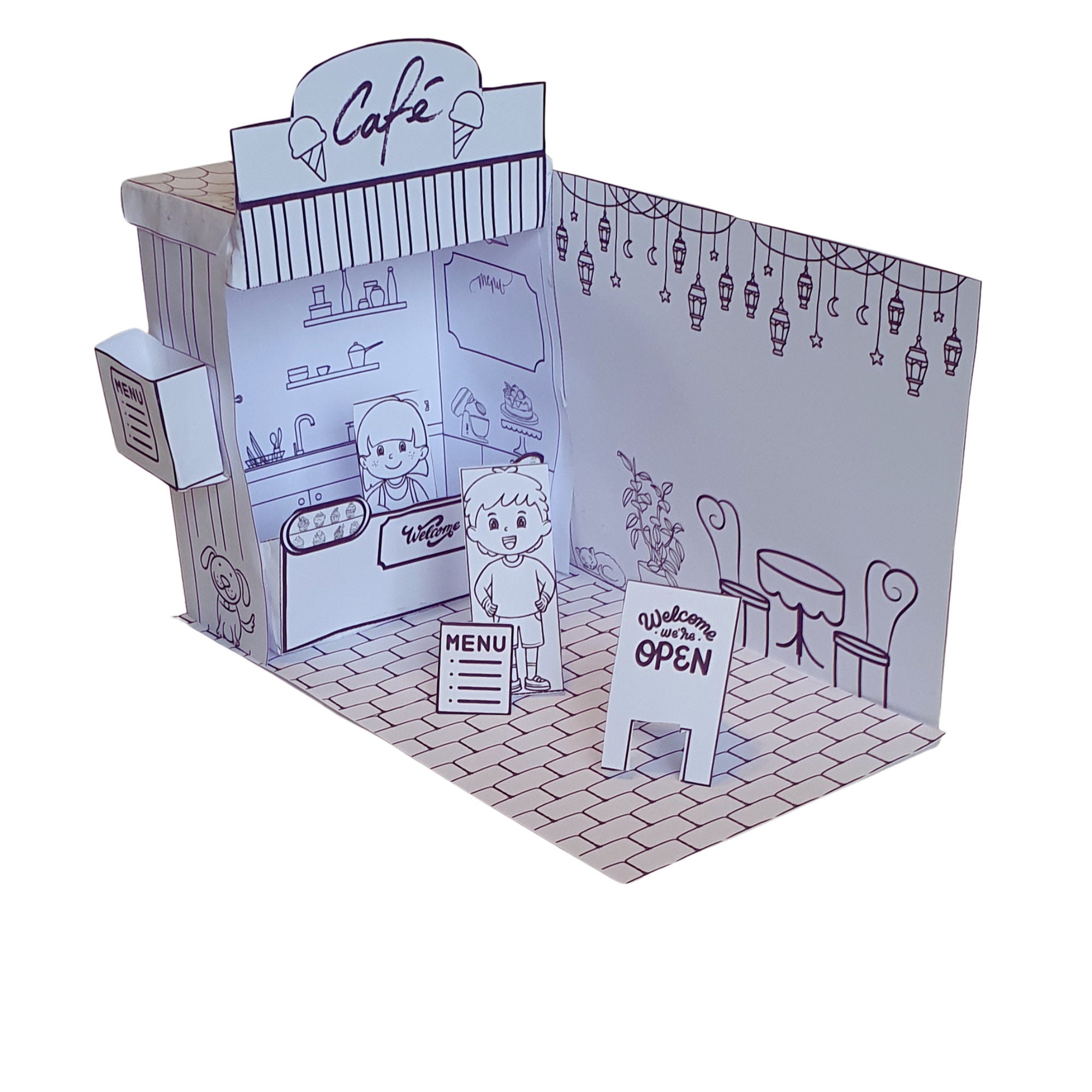 Café Restaurant Shop 3d Kids Craft Cut Out and Make Colouring/coloring ...