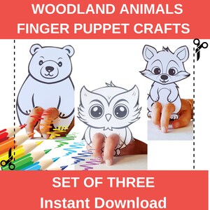 3 Woodland Forest Animal Finger Puppet Owl Bear Squirrel Easy Card ...