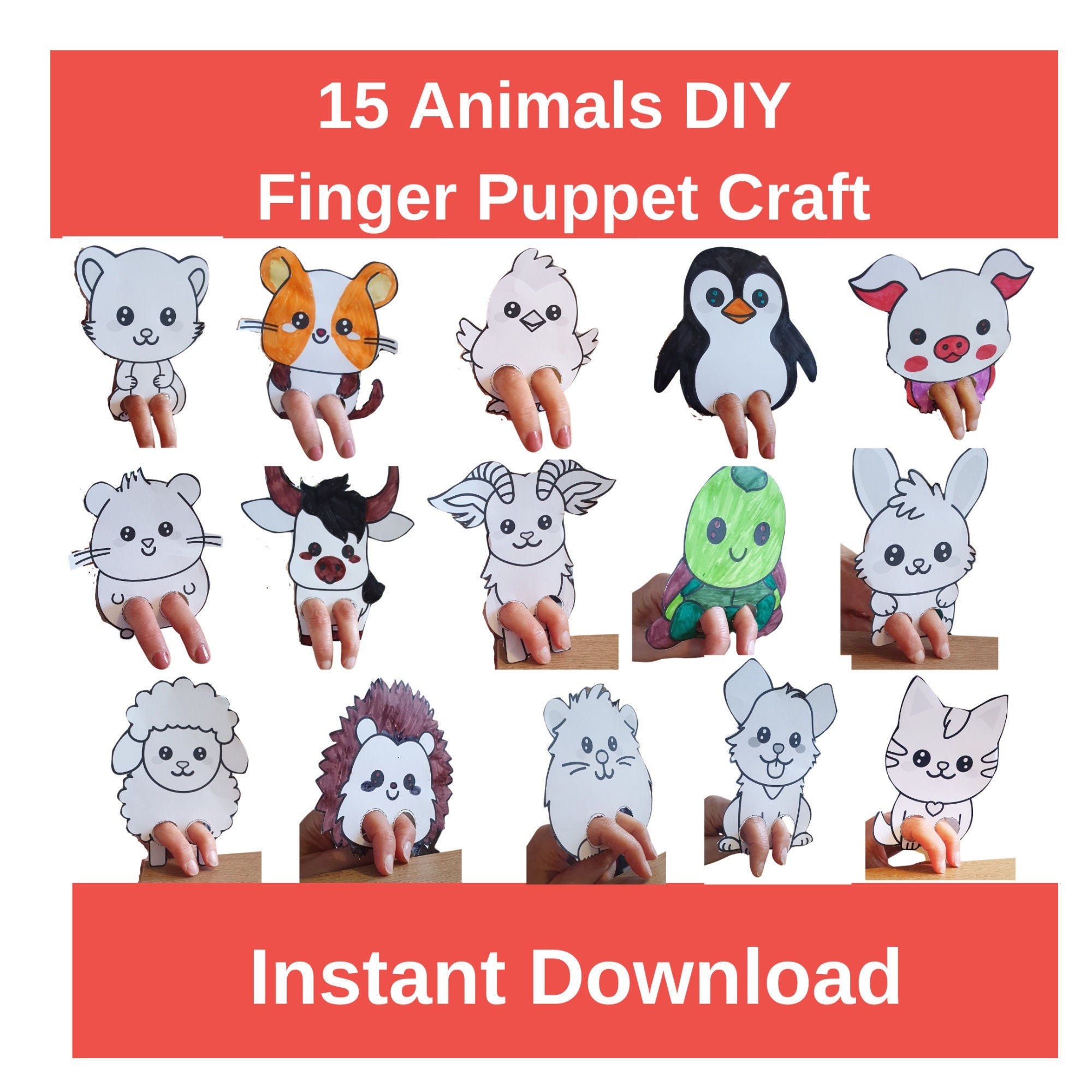 15 DIY Animal Finger Puppet Easy Card Colouring Crafts Printable Kids ...