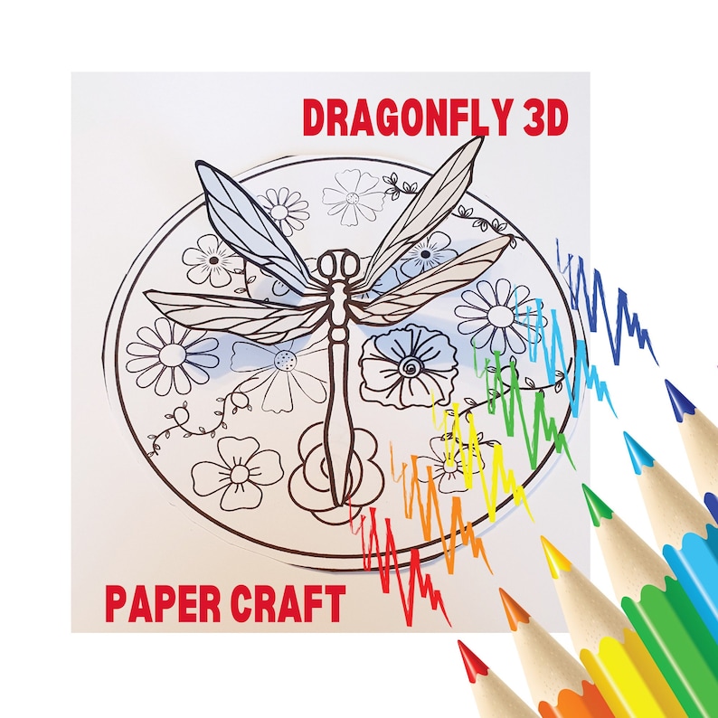 Dragonfly Craft 3D Colouring/coloring Printable Four Templates, Art ...