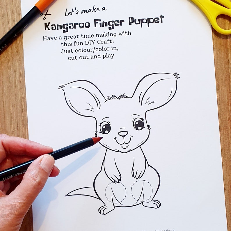 DIY Kangaroo Australia Animals Finger Puppet Easy Card Colouring Crafts ...