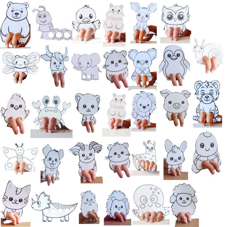 33 DIY Animals Finger Puppet Craft Easy Card Colouring Crafts Printable ...