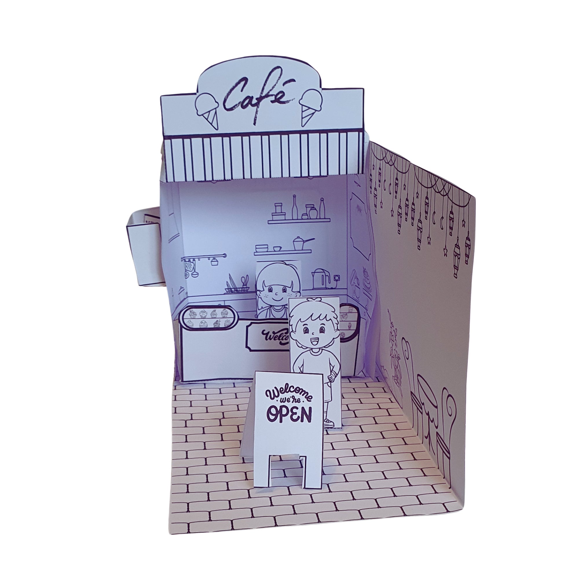Café Restaurant Shop 3d Kids Craft Cut Out and Make Colouring/coloring ...