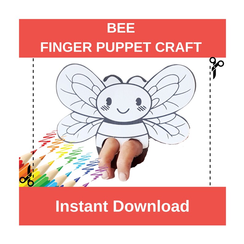 Bee Insect Finger Puppet Easy Paper Card Colouring Crafts Printable ...