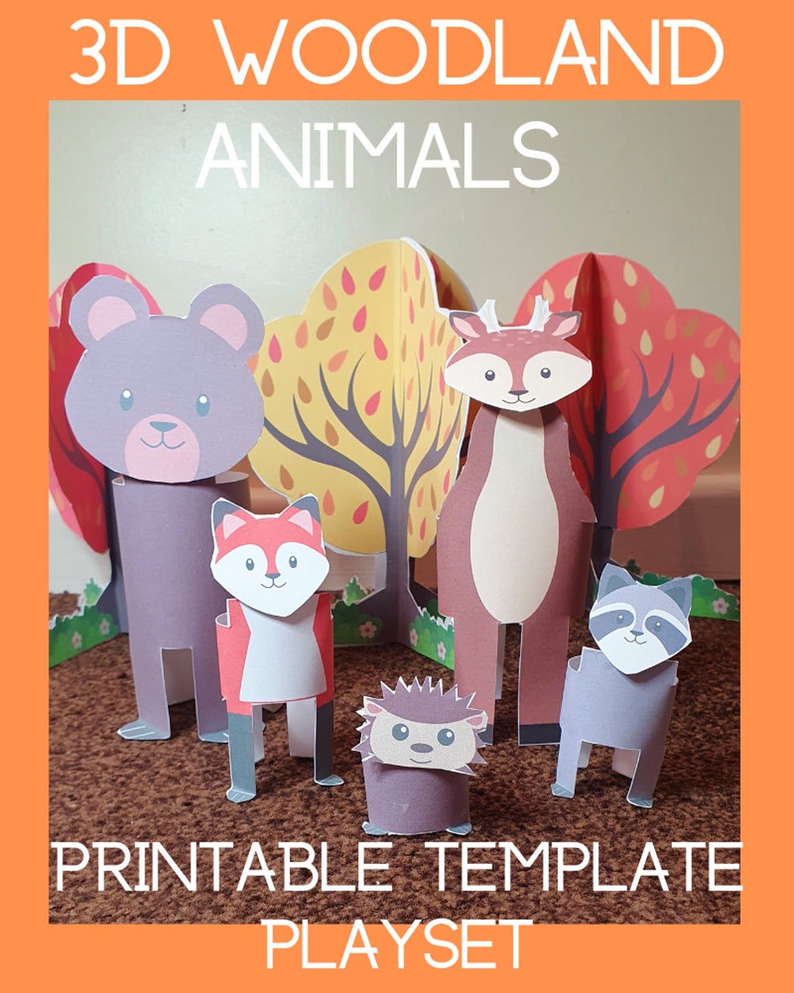 3D Woodland Animals Playset With Trees Printable Templates , Paper Card ...