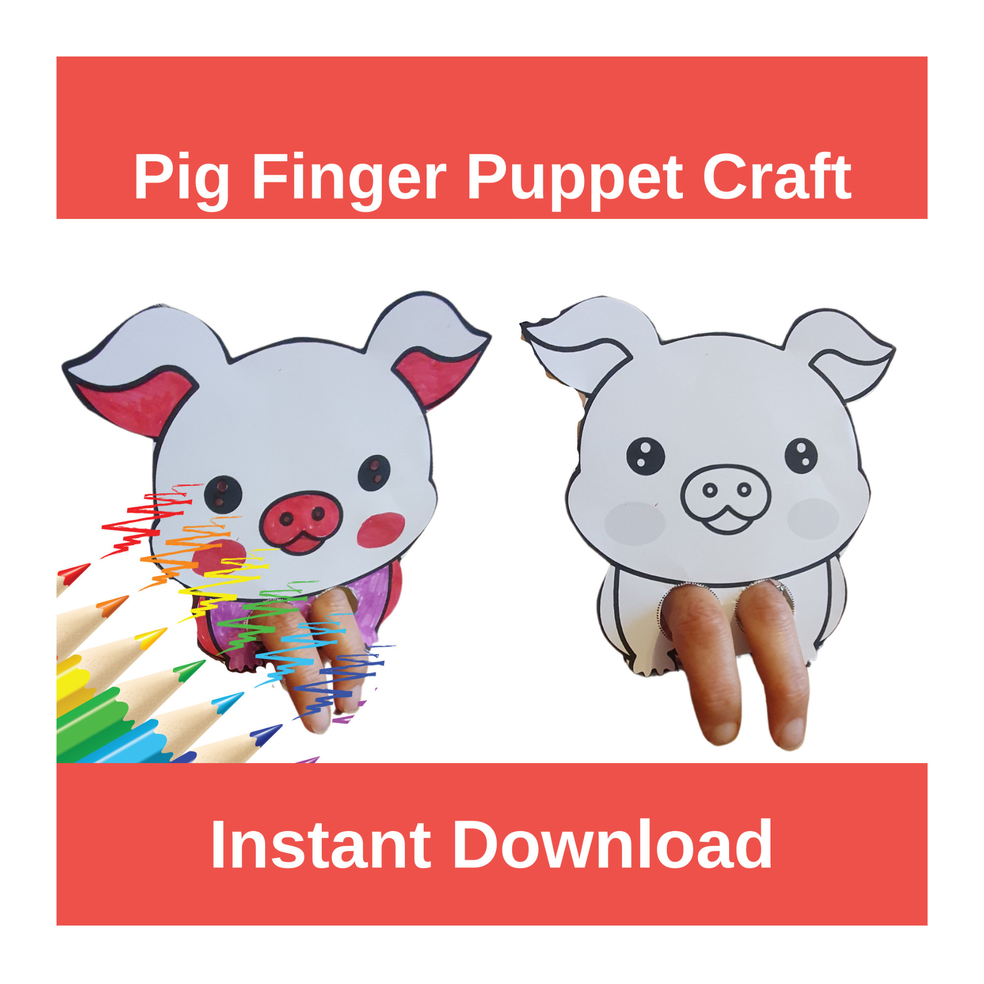 Pig Farm Finger Puppet Easy Paper Card Colouring Coloring Crafts ...