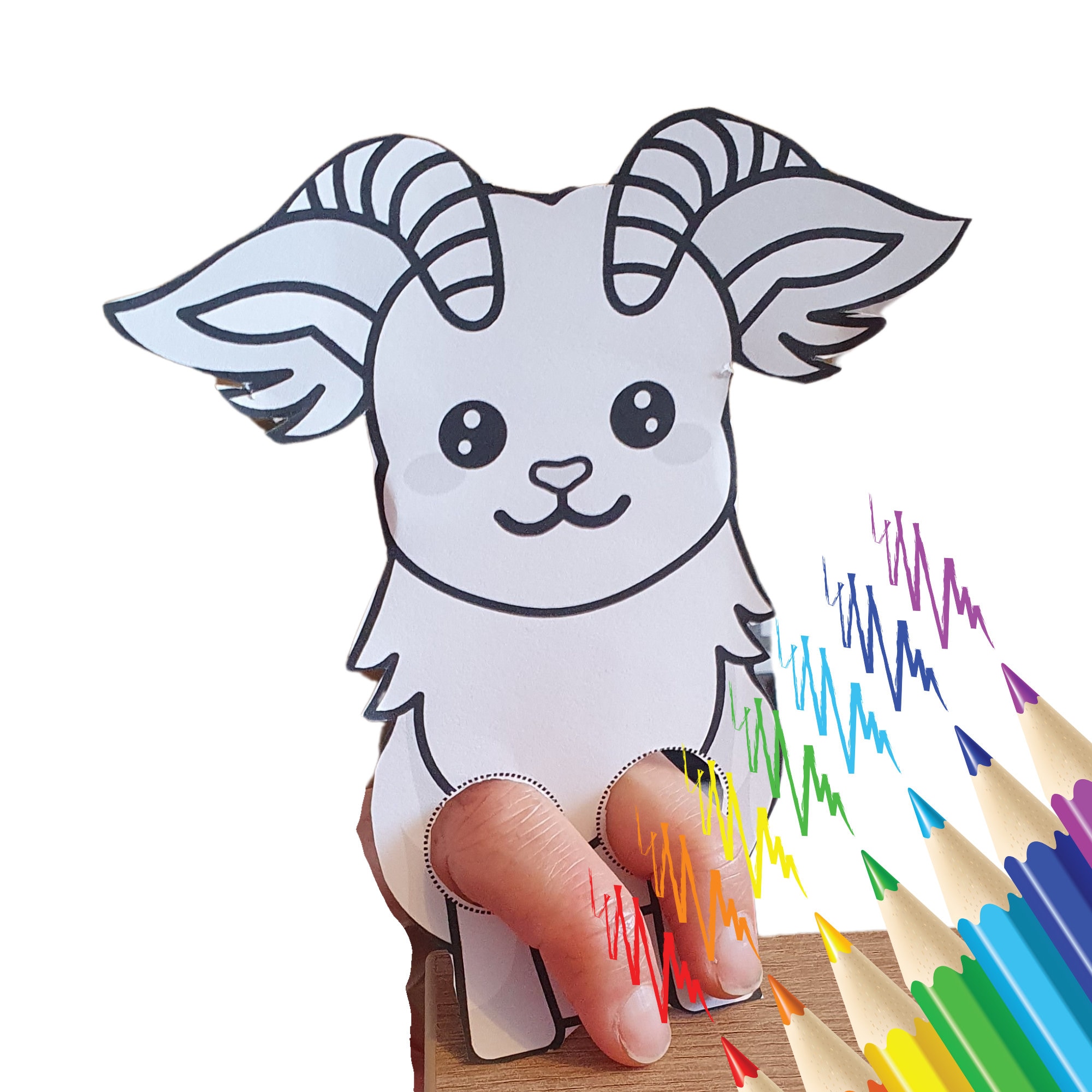 Goat Farm Finger Puppet Easy Paper Card Colouring Coloring Crafts ...