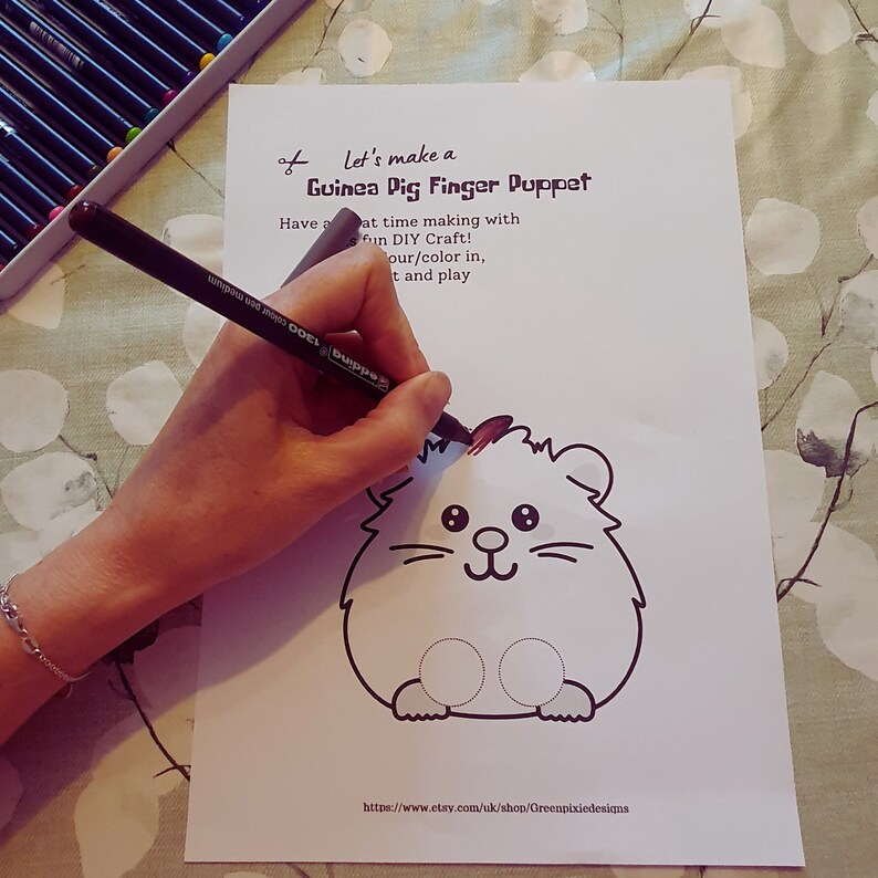 Guinea Pig Pet Finger Puppet Easy Paper Card Colouring Coloring Craft ...