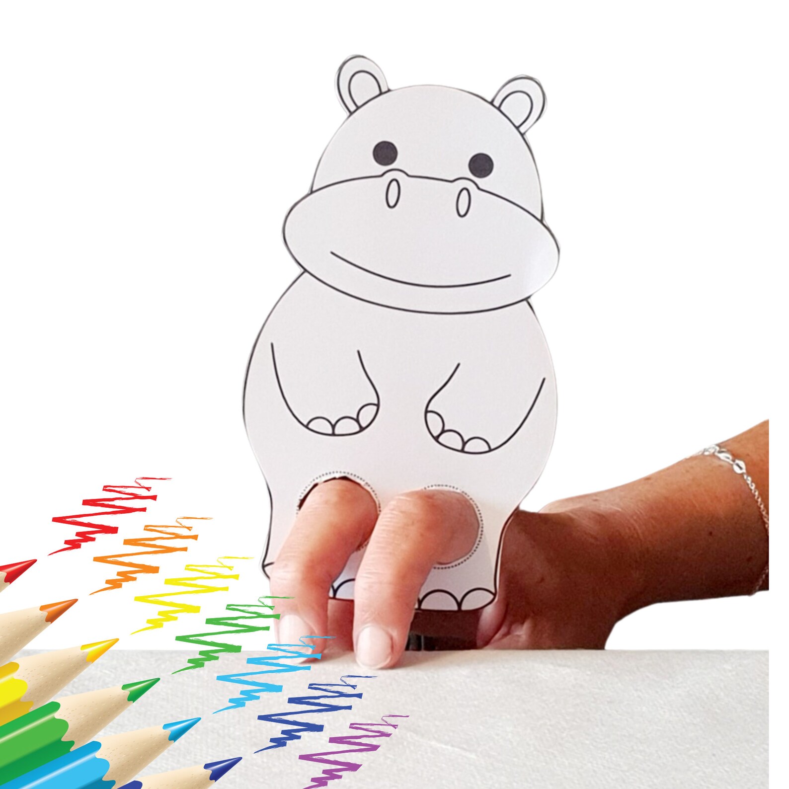 DIY Hippo Safari Jungle Animals Finger Puppet Easy Card Colouring ...