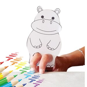 DIY Hippo Safari Jungle Animals Finger Puppet Easy Card Colouring ...