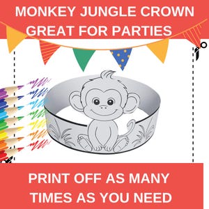 DIY Cute Monkey Jungle Safari Animals Crown Birthday Party Decoration ...