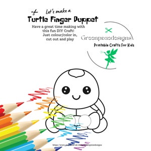 Turtle Finger Puppet Easy Paper Card Colouring Coloring Crafts ...
