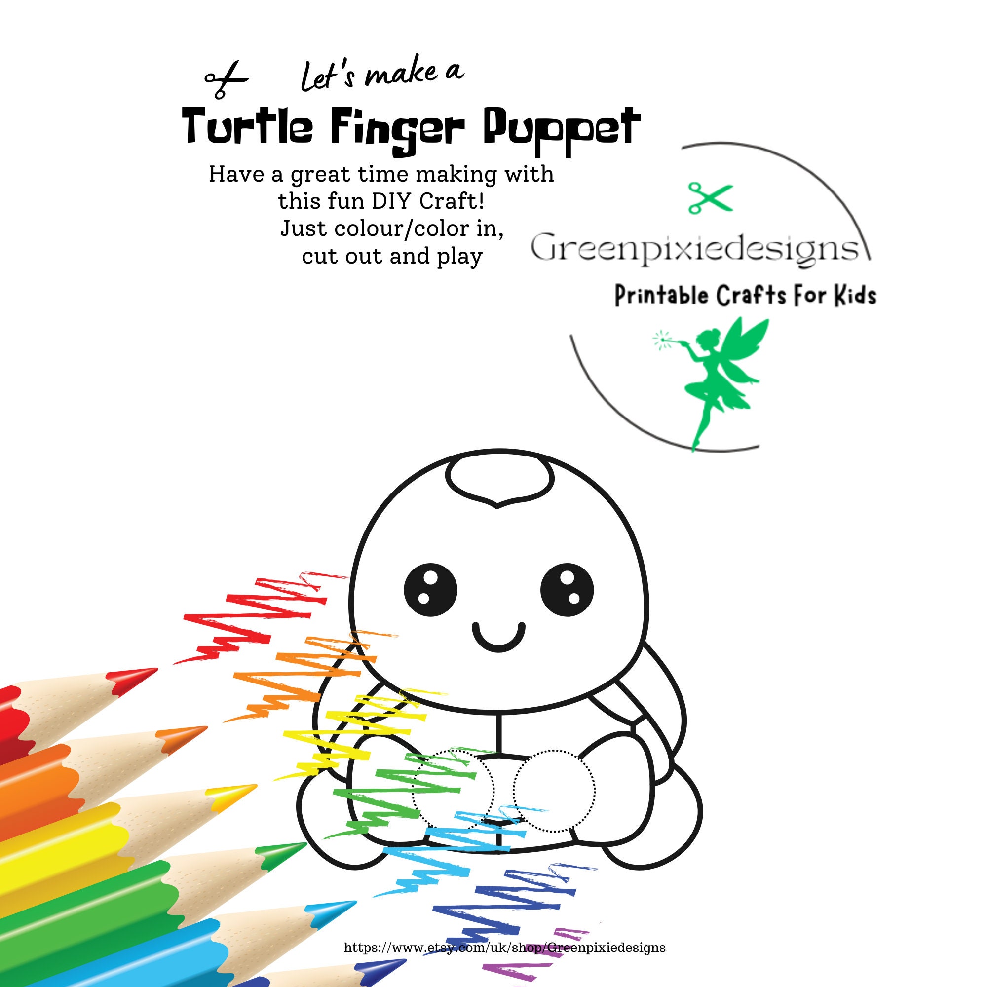 Turtle Finger Puppet Easy Paper Card Colouring Coloring Crafts ...