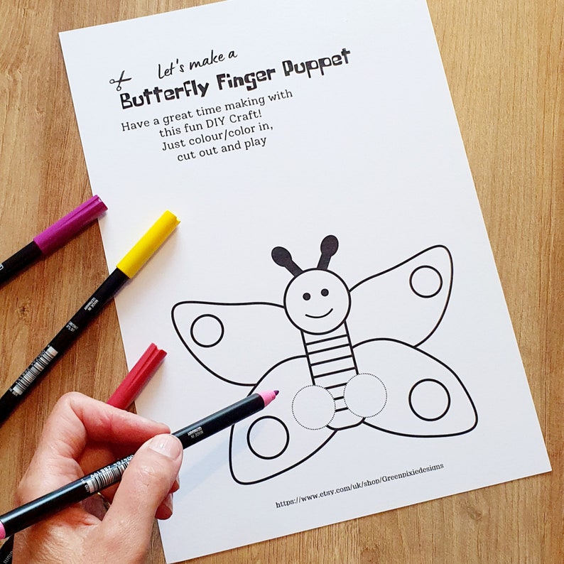 Butterfly Insect Finger Puppet Easy Paper Card Colouring Crafts ...