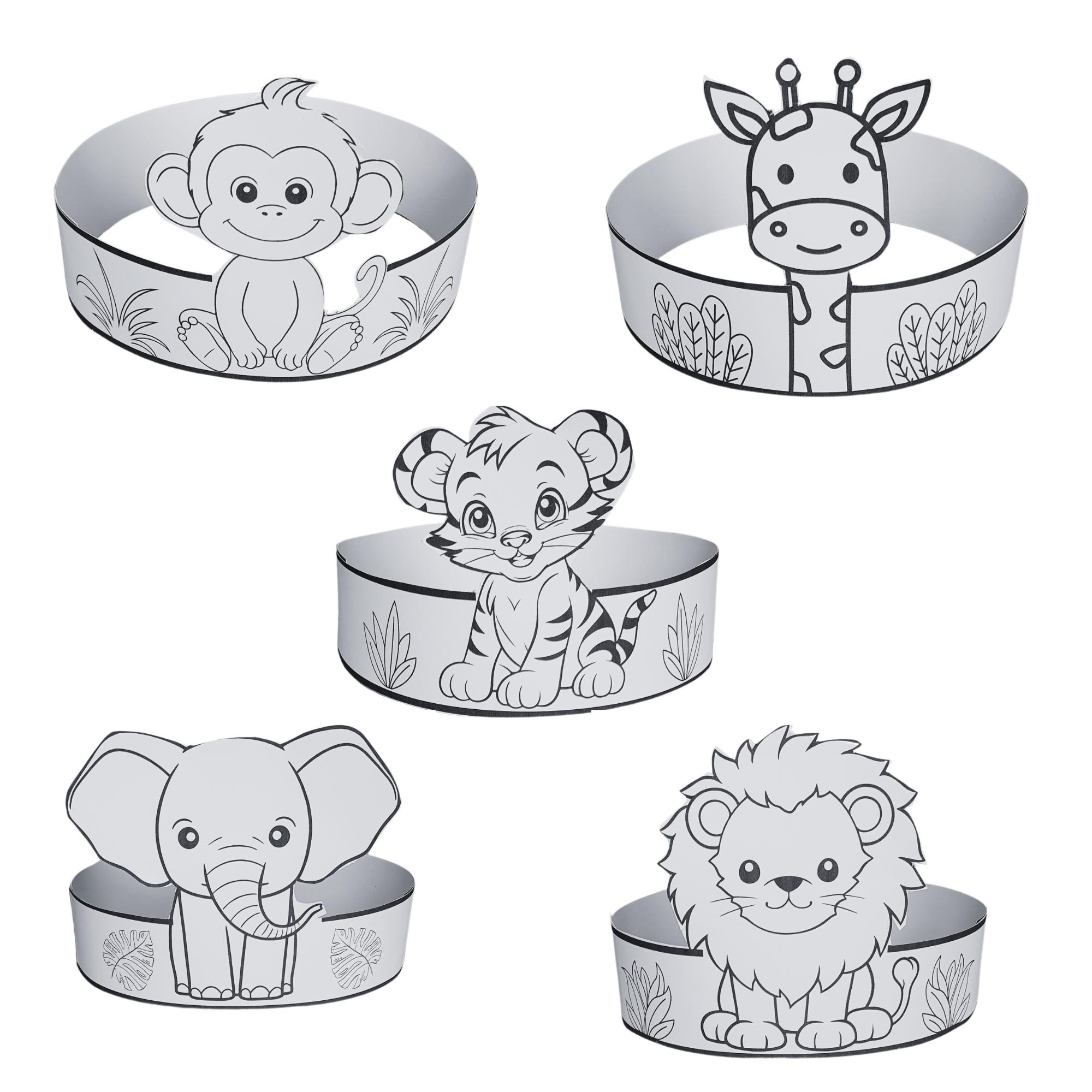 Five Jungle Safari Animals DIY Crown Hats Craft Birthday Party ...