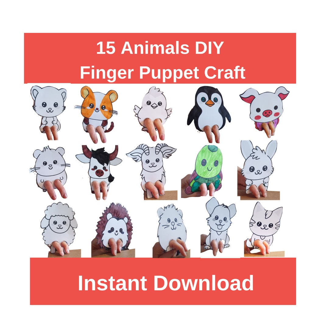 15 DIY Animal Finger Puppet Easy Card Colouring Crafts Printable Kids ...