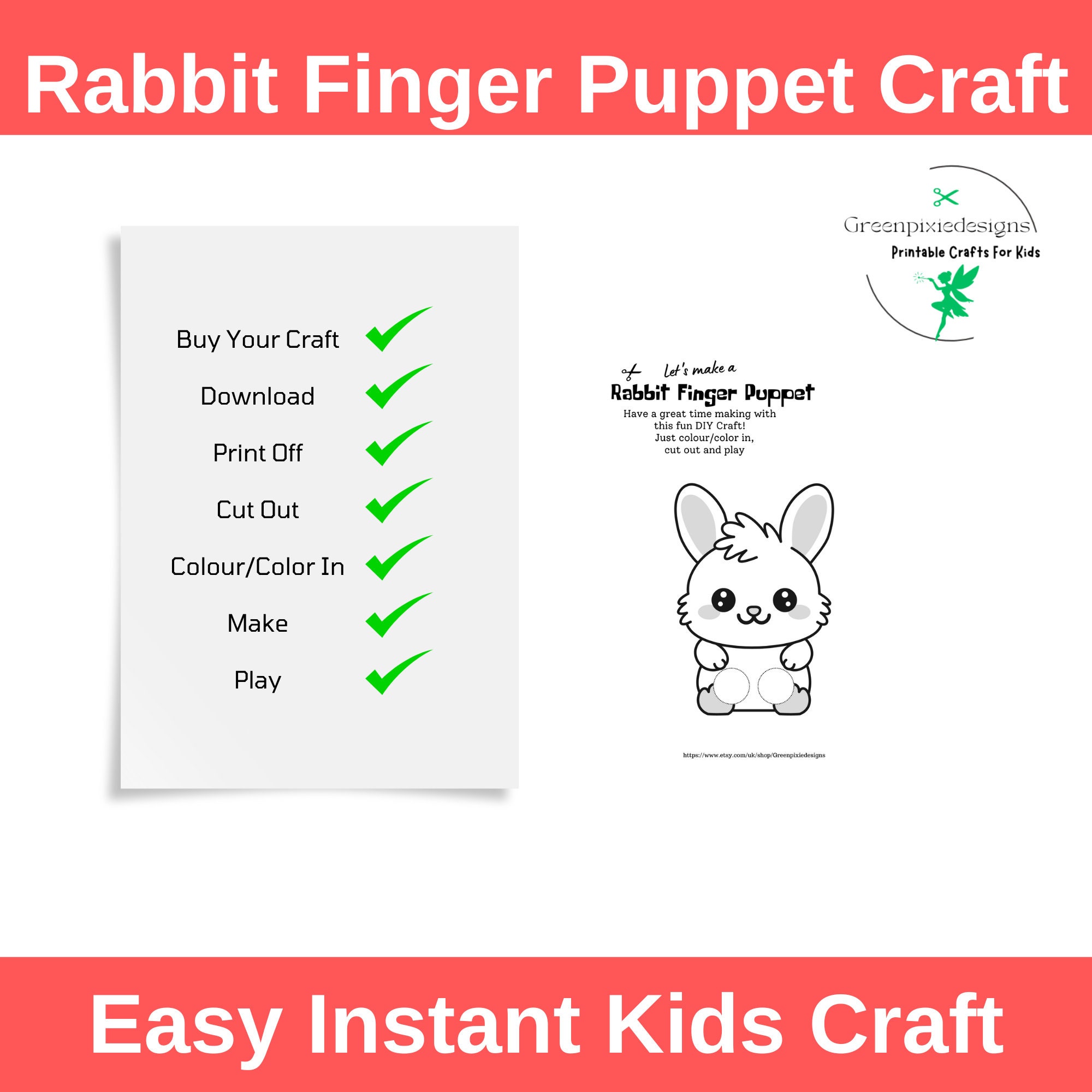 Rabbit Finger Puppet Pet Easy Paper Card Colouring Coloring Crafts ...
