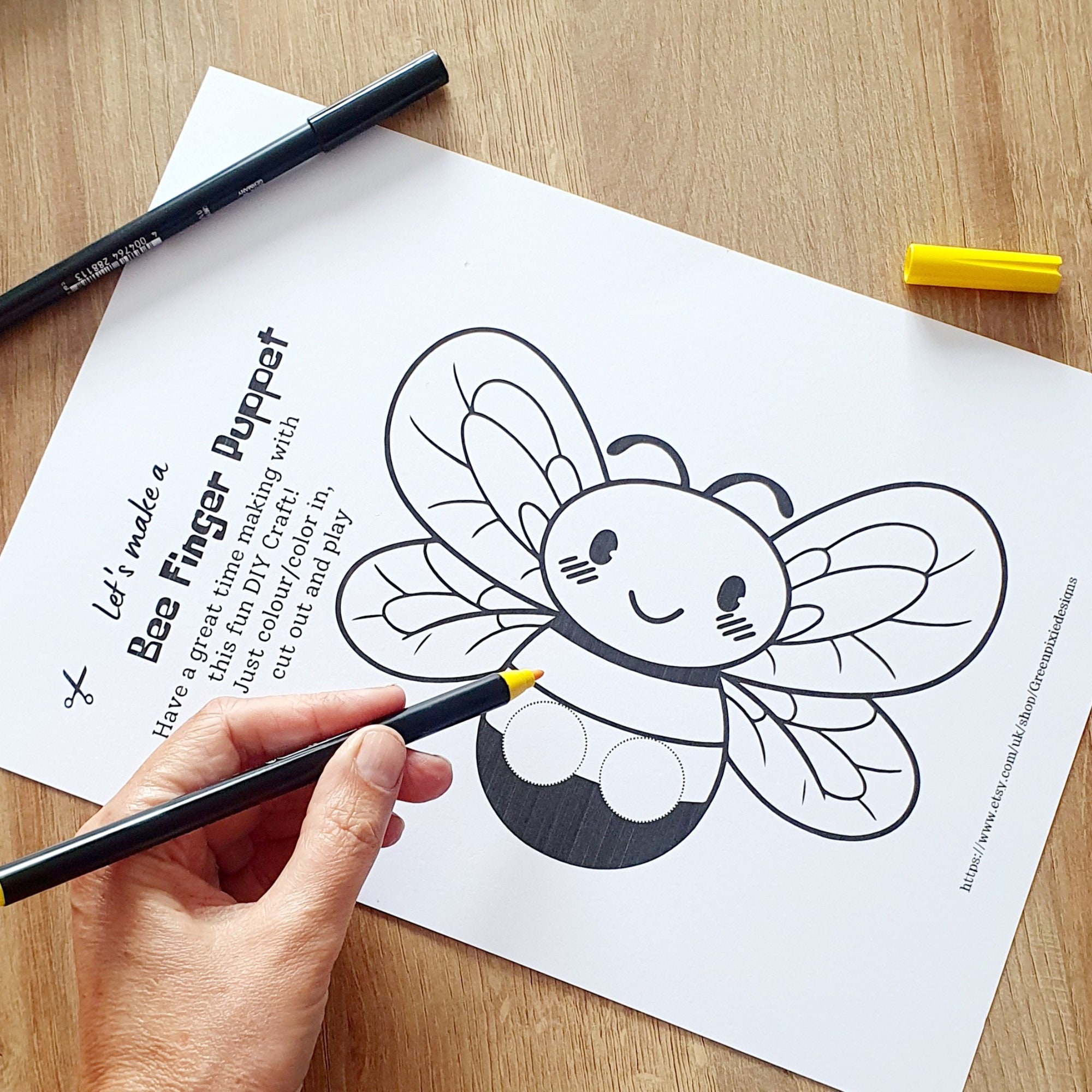 Bee Insect Finger Puppet Easy Paper Card Colouring Crafts Printable ...