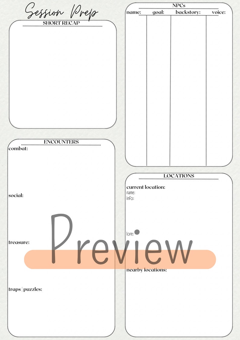 A4 Dungeon Master (DM) Helper Tool Sheets | World Building | Session ...